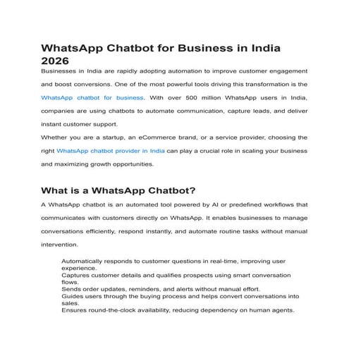 Best WhatsApp Chatbot Solutions for Indian Businesses 2026 | PDF