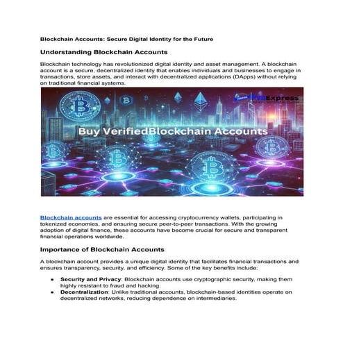 Blockchain Accounts: Secure Digital Identity for the Future | PDF