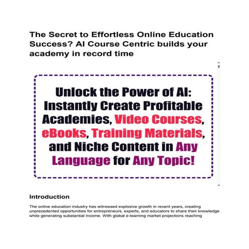 The Secret to Effortless Online Education Success? AI Course Centric builds your academy in ...