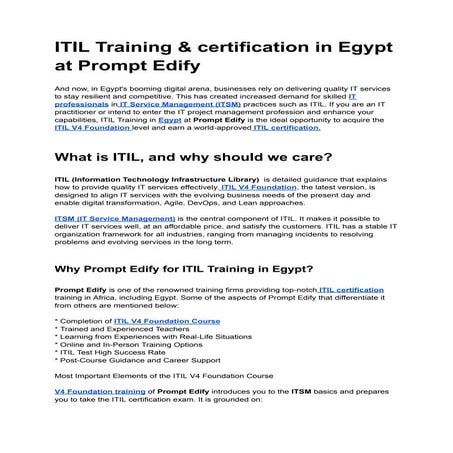 ITIL Training & certification in Egypt at Prompt Edify | PDF