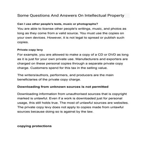 Some Questions And Answers On Intellectual Property | PDF