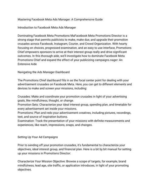 Mastering Facebook Ads- A Comprehensive Guide | PDF