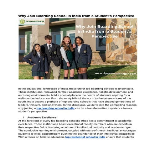 A Comprehensive Guide to the Best Boarding School in India. | PDF