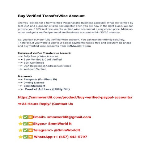 Buy Verified TransferWise Account- TransferWise | PDF