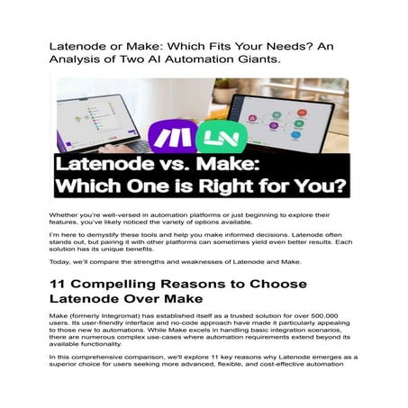 Latenode or Make: Which Fits Your Needs? An Analysis of Two AI Automation Giants. | PDF