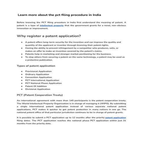 Learn more about the pct filing procedure in India | PDF | Law