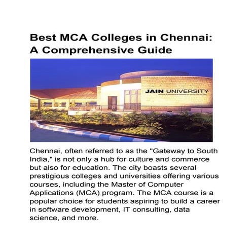 Best MCA Colleges in Chennai: A Comprehensive Guide | PDF
