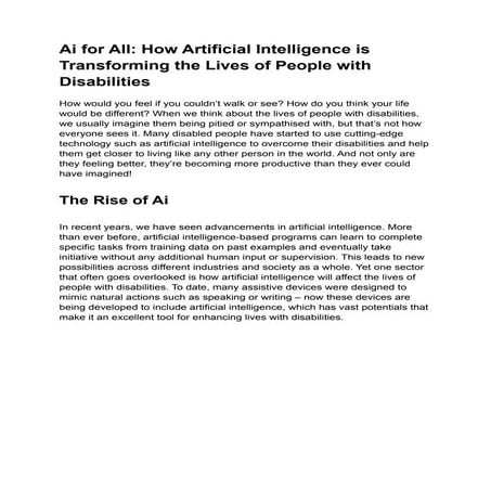 AI FOR ALL: HOW ARTIFICIAL INTELLIGENCE IS TRANSFORMING THE LIVES OF ...