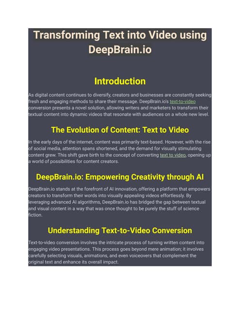 text to video | PDF | Video Software | Computer Software and Applications