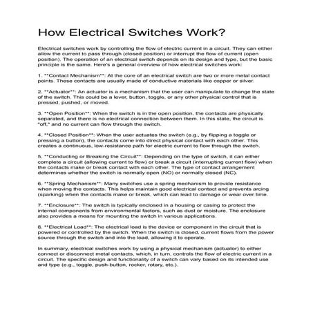 How Electrical Switches Work? | PDF