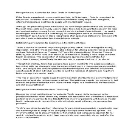 Recognition and Accolades for Ebba Terefe in Pickerington | PDF