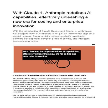 With Claude 4, Anthropic redefines AI capabilities, effectively ...