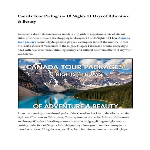 canadatourpackages 10nights 11 days tour | PDF
