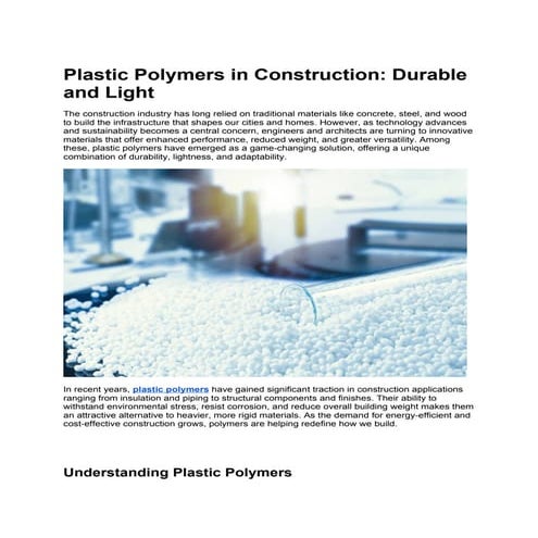 Plastic Polymers in Construction: Durable and Light | DOCX