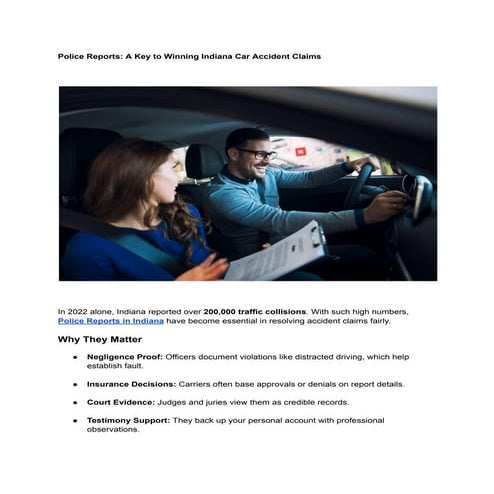 Police Reports: A Key to Winning Indiana Car Accident Claims | PDF