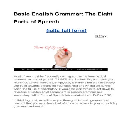 Basic English Grammar: The Eight Parts of Speech | PDF
