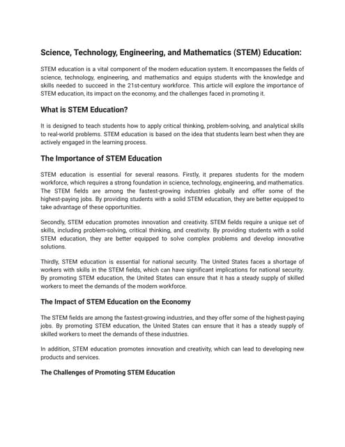 An Overview of STEM Education | PDF