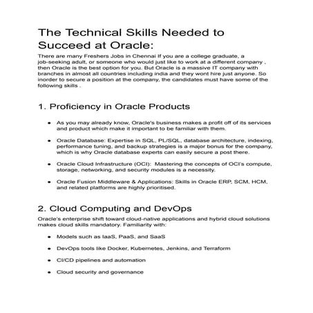 The Technical Skills Needed to Succeed at Oracle | PDF