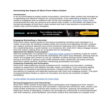 Harnessing the Impact of Short-Form Video Content | PDF | Social ...