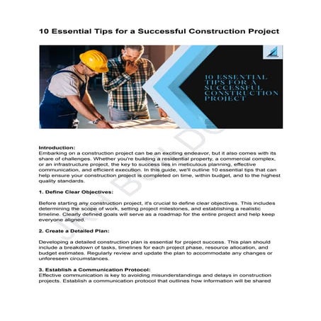 10 Essential Tips for a Successful Construction Project | PDF