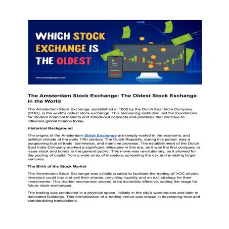 The Amsterdam Stock Exchange: The Oldest Stock Exchange in the World | PDF