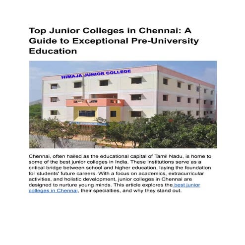 Top Junior Colleges in Chennai: A Guide to Exceptional Pre-University ...