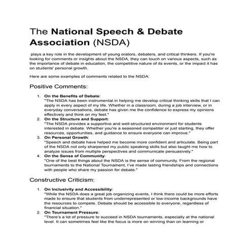 Here are some examples of comments related to the NSDA | PDF