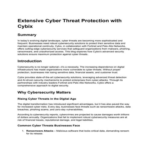 Extensive Cyber Threat Protection with Cybix | PDF