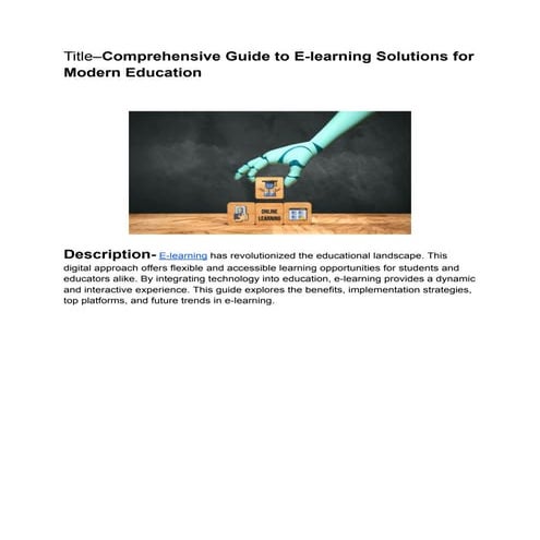 Comprehensive Guide to E-learning Solutions for Modern Education | PDF