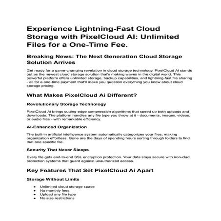 Experience Lightning-Fast Cloud Storage with PixelCloud AI: Unlimited ...