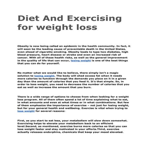 Diet And Exercising for weight loss | PDF