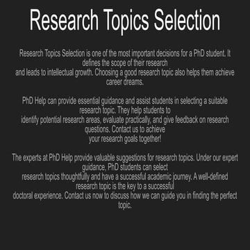Research Topics Selection | phd service | PDF