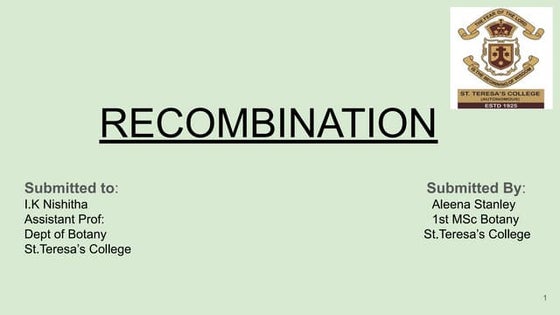 Holliday Model of DNA Recombination | PPTX