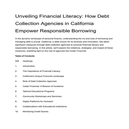 Unveiling Financial Literacy: How Debt Collection Agencies in ...