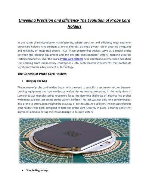Semiconductor Testing New Materials and Manufacturing Techniques for ...