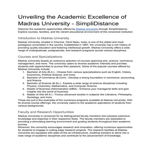 Introduction to Madras University Distance Education | PPTX