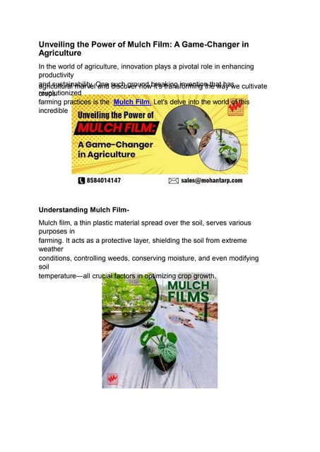 Plastic Mulch Films | Mulching Sheet | Agriculture Mulch Film | PPTX | Agriculture | Industries