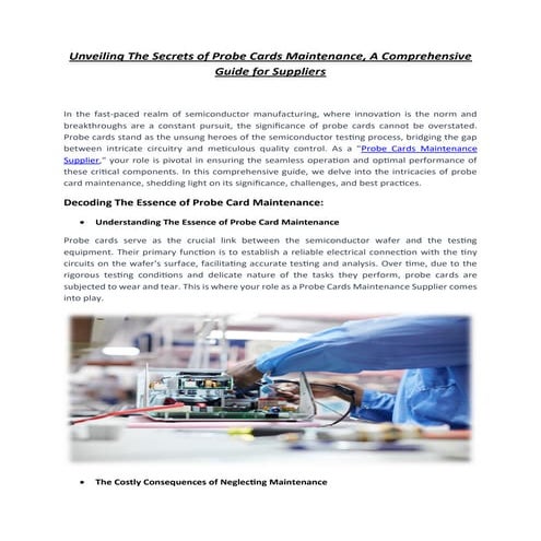 Optimizing Semiconductor Performance The Role of Probe Cards ...