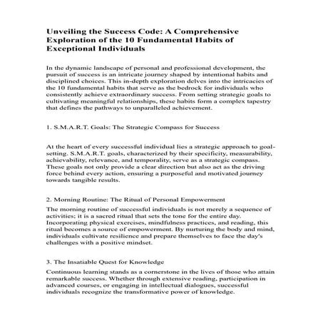 Unveiling the Success Code: A Comprehensive Exploration of the 10 Fundamental Habits of ...