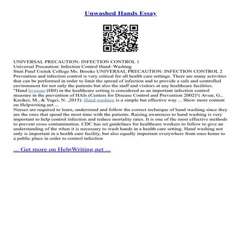 Unwashed Hands Essay | PDF