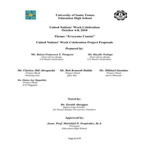 Un week celebration project proposals | DOC