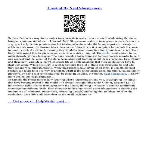 Unwind By Neal Shusterman | PDF