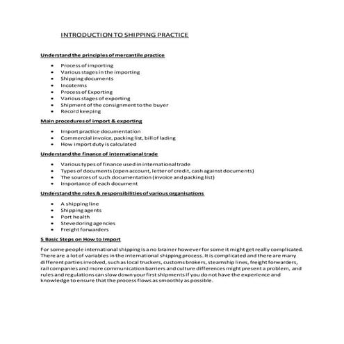 clearing and forwarding summary | DOCX
