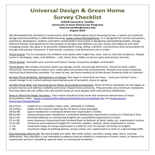 U of Iowa Universal Design & Green Home Checklist | PDF