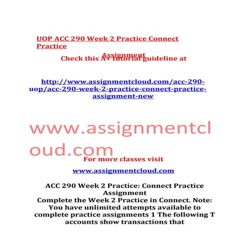 Uop acc 290 week 2 practice connect practice assignment | DOC