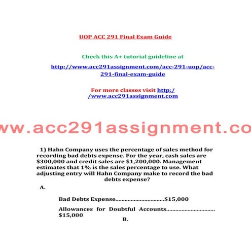 Acc 291 final exam | DOCX