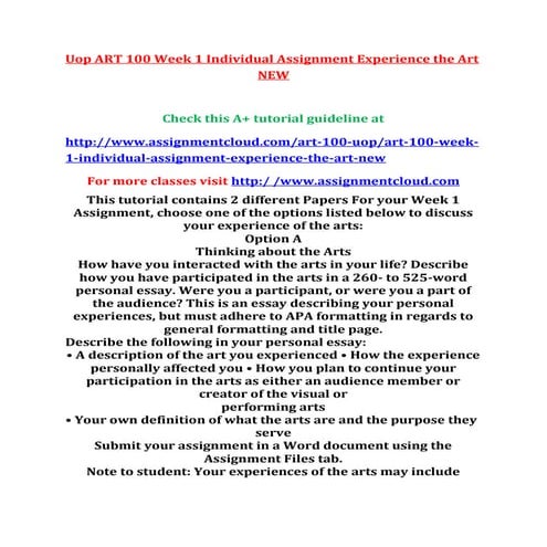 Uop art-100-week-2-individual-assignment-the-visual-arts | PPT