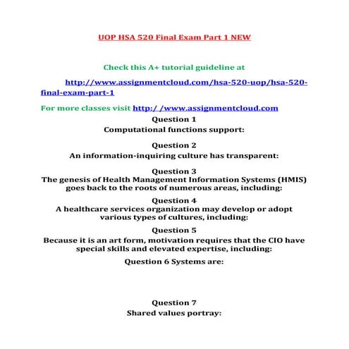 Uop hsa-520-final-exam-part-1-new | PPT | Computing | Technology ...