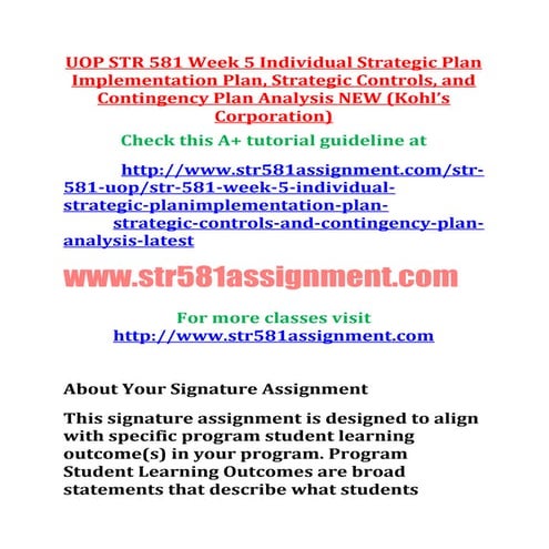 Uop str-581-week-5-individual-strategic-plan-implementation-plan -strategic-controls--and ...