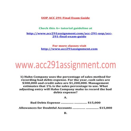 Uop acc 291 final exam guide | DOC